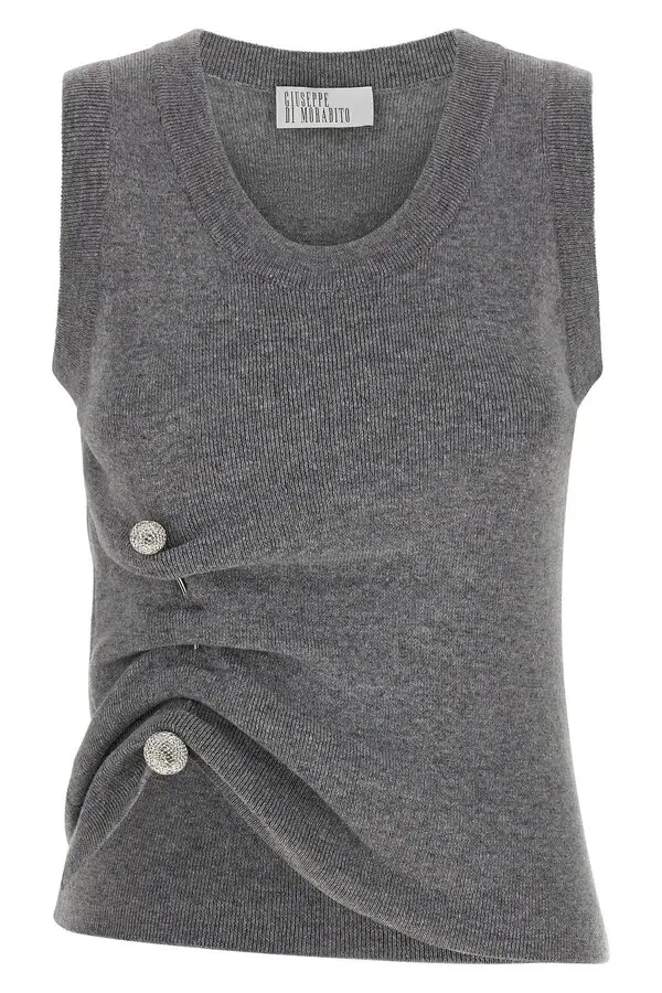 Giuseppe Di Morabito Crystal Brooch Wool Knit Top - Gray