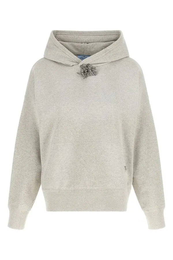 Prada Cotton Hoodie With Jewel Pin - White