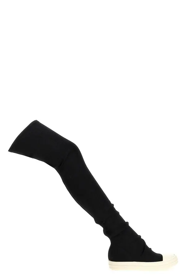 Rick Owens High Sock Sneaks Denim Boots - Black