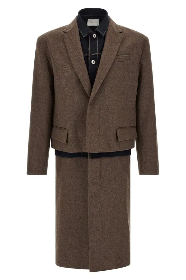 Sacai Wool Flannel And Denim Coat