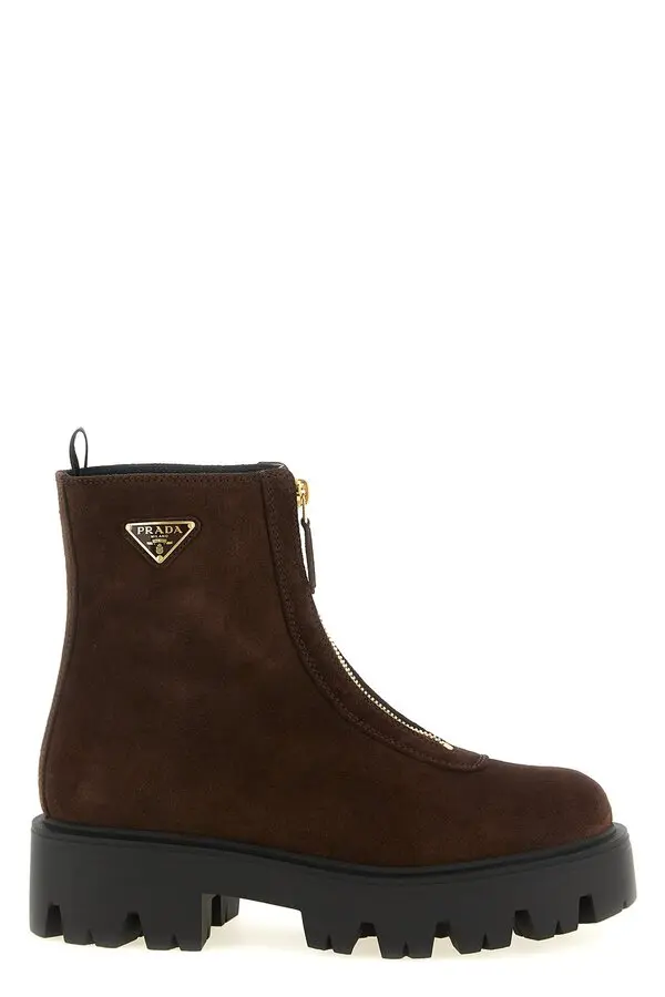 Prada Suede Ankle Boots - Brown
