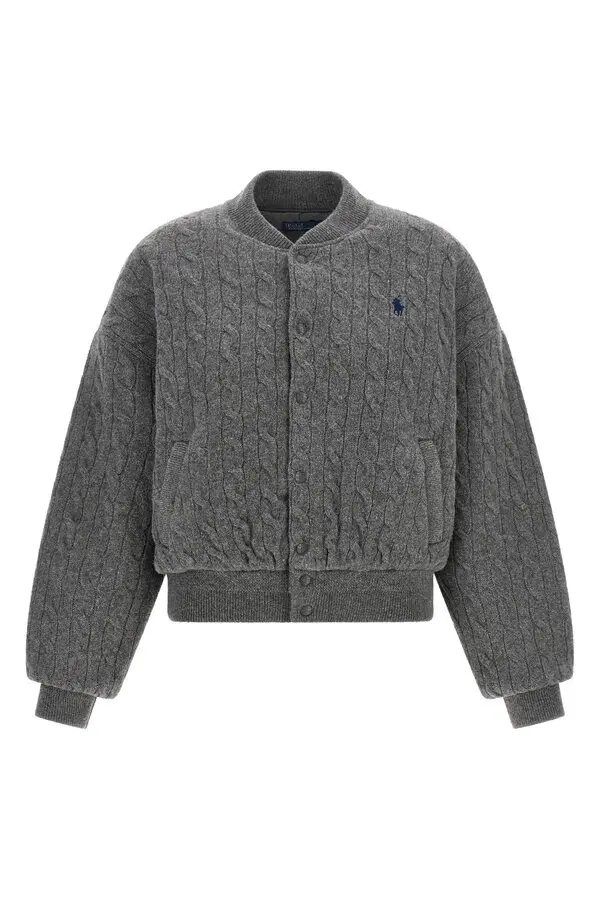 Polo Ralph Lauren Padded Knit Braided Bomber Jacket - Gray