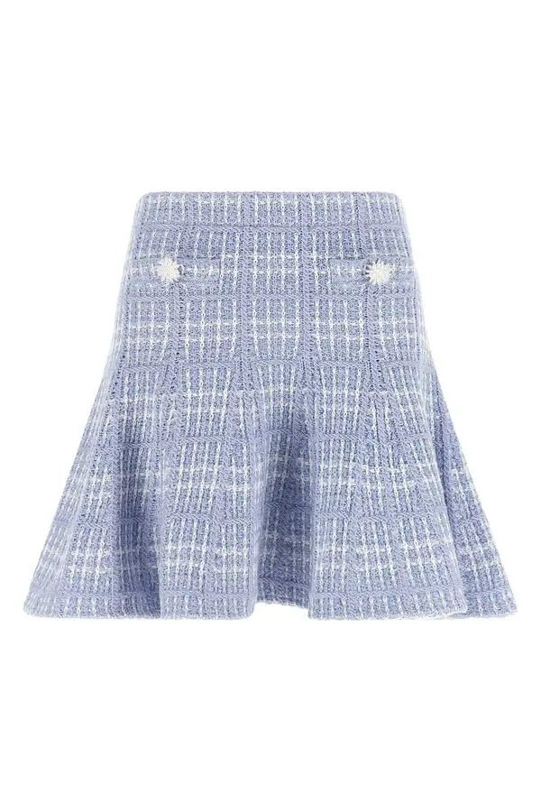 SELF-PORTRAIT Check Knit Skirt - Blue