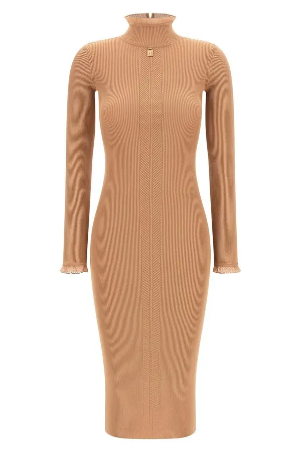 Elisabetta Franchi Ribbed Knit Dress - Beige