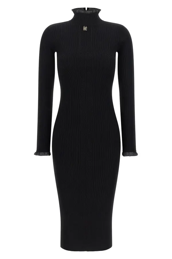 Elisabetta Franchi Ribbed Knit Dress - Black