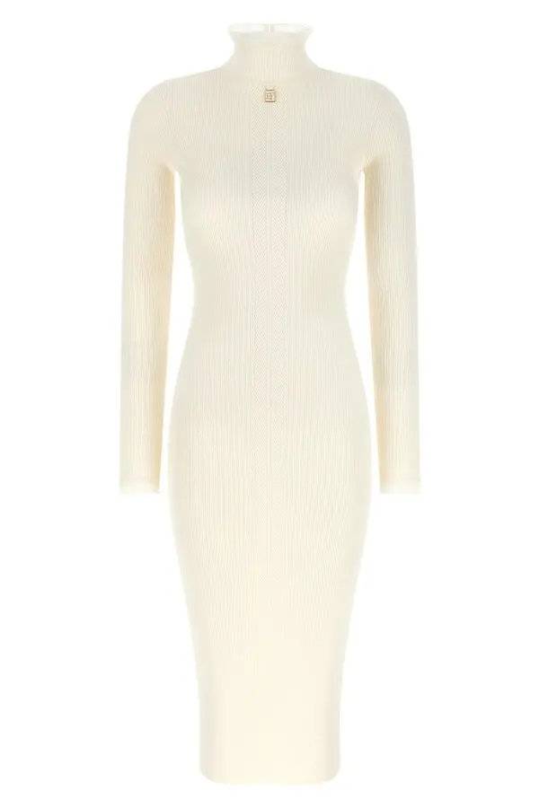 Elisabetta Franchi Ribbed Knit Dress - White