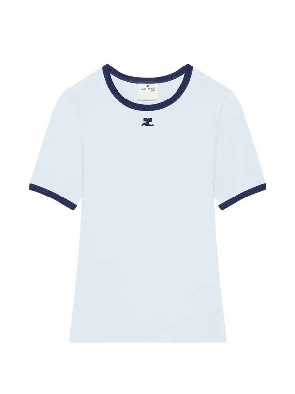 COURREGES Contrast Trim T-shirt - Light Blue