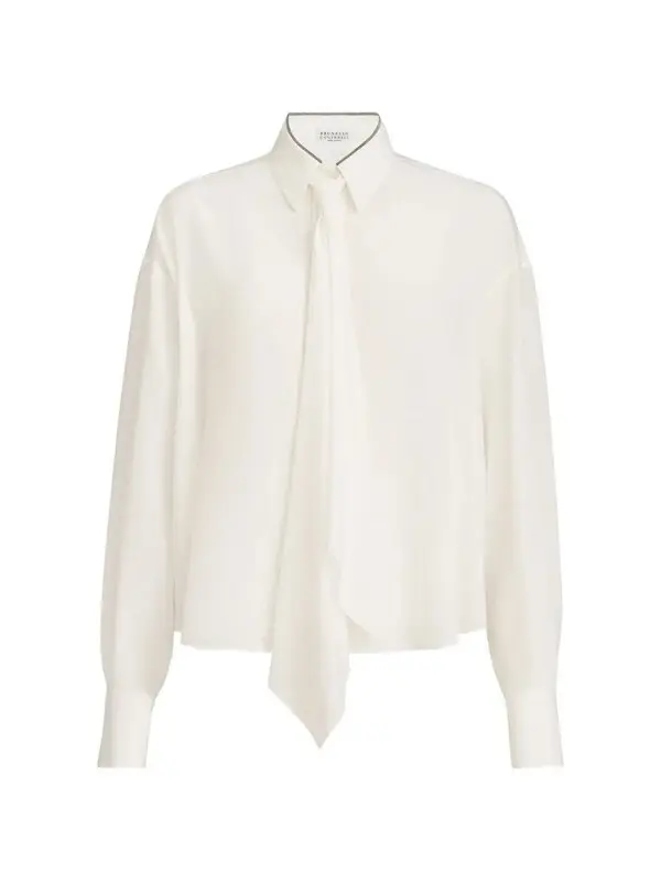 Brunello Cucinelli Silk Monili-trimmed Front-tie Shirt
