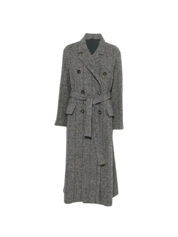 Brunello Cucinelli Check Pattern Double Breasted Coat