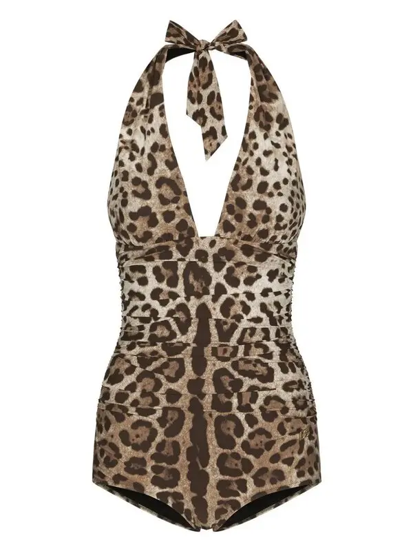 Dolce & Gabbana Leopard Print One Piece Swimsuit - Brown