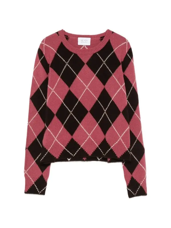 BE YOU Diamond Patterned Crew Neck Sweater - Pink