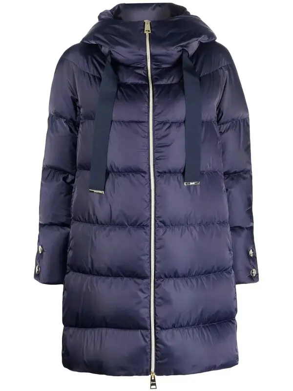 Herno Mid-length Satin Hooded Puffer Coat - Blue