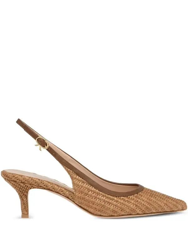 GIANVITO ROSSI Minorca Raffia Slingback Pumps - Brown