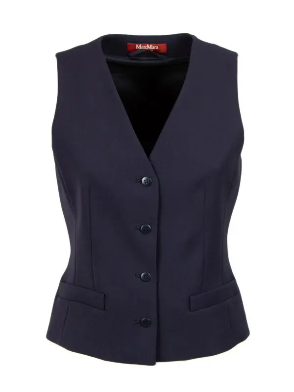 Max Mara Madia Virgin Wool V-neck Waistcoat - Blue