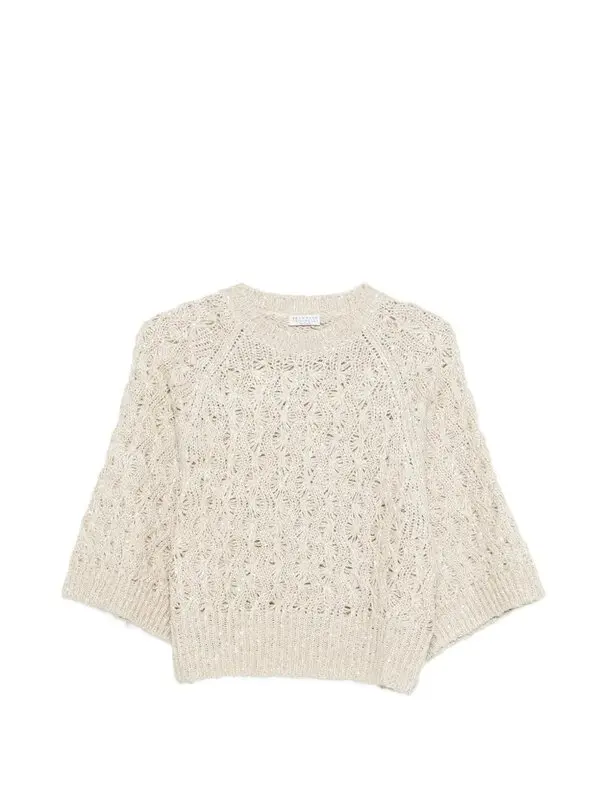 Brunello Cucinelli Short Sleeve Cropped Sequined Sweater