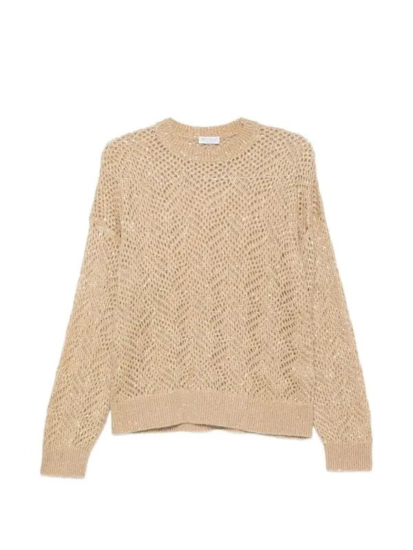 Brunello Cucinelli Embroidered Sequin Sweater - Beige