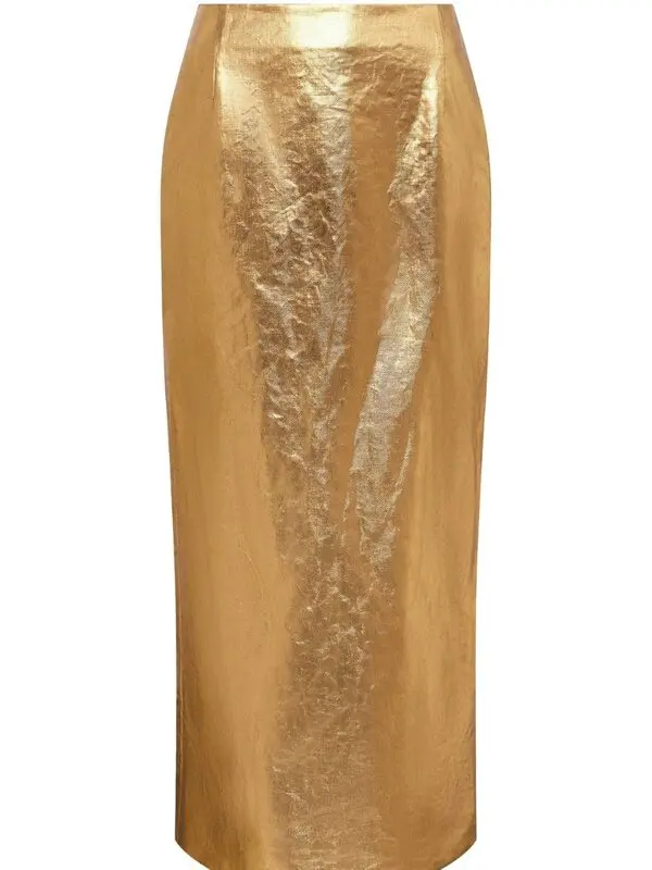 Gabriela Hearst Manuela Midi Skirt In Metallic Linen Twill