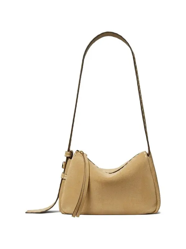 Tory Burch Romy Suede Pick Stitch Small Shoulder Bag - White