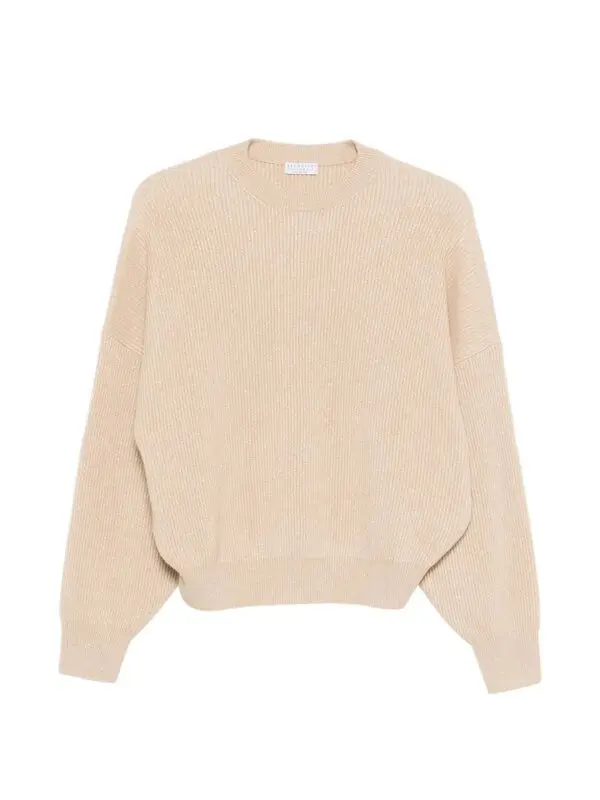 Brunello Cucinelli Metallic Ribbed Knit Crew Neck Sweater