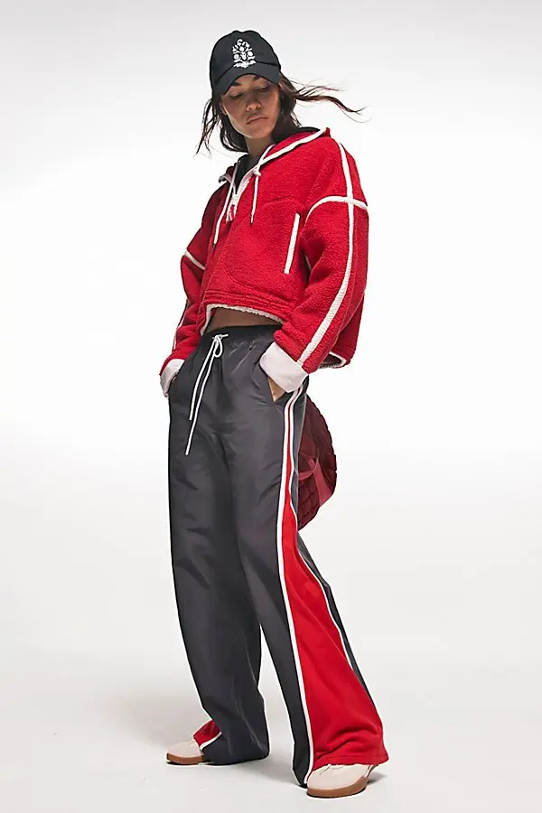 Free People Retro Rider Fleece-paneled Pants - Black