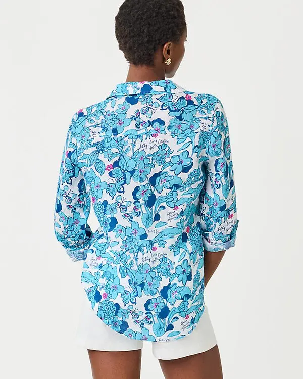 Lilly Pulitzer® Sea View Linen Button Down Shirt - Blue