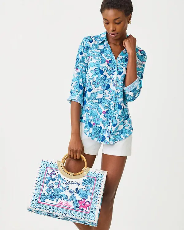 Lilly Pulitzer® Sea View Linen Button Down Shirt - Blue