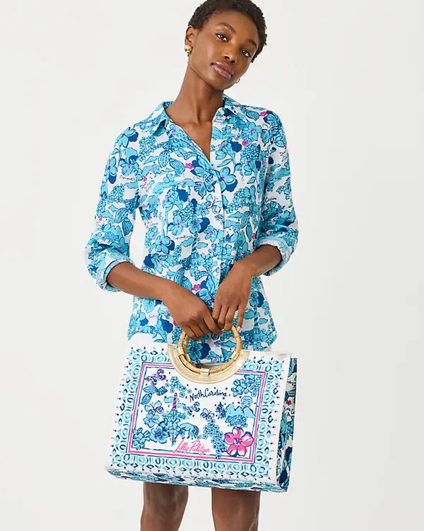 Lilly Pulitzer® Sea View Linen Button Down Shirt - Blue