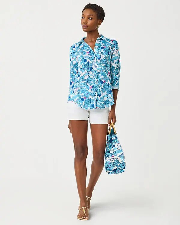 Lilly Pulitzer® Sea View Linen Button Down Shirt - Blue
