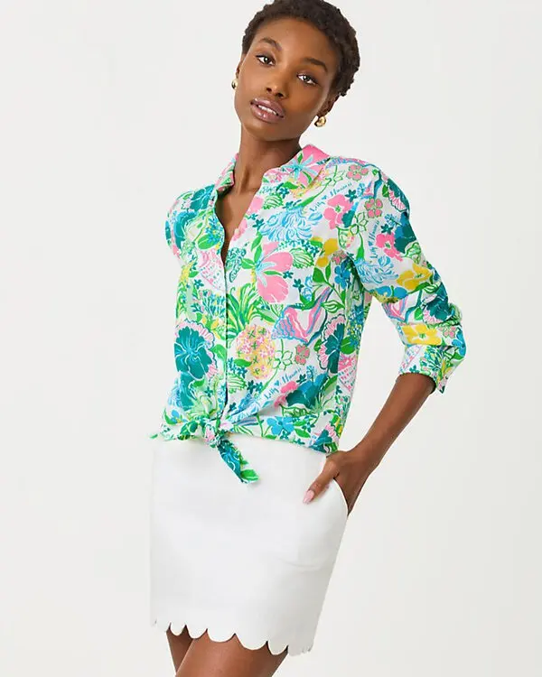 Lilly Pulitzer® Sea View Linen Button Down Shirt - Multi Hawaii Destination
