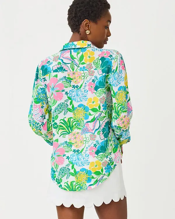 Lilly Pulitzer® Sea View Linen Button Down Shirt - Multi Hawaii Destination