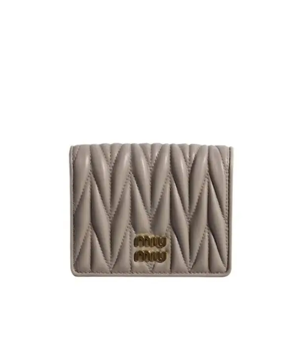 Miu Miu Small Matelassé Nappa Leather Wallet - Pumice