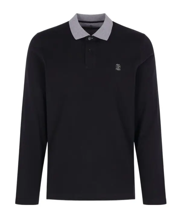 Brunello Cucinelli Logo Embroidered Long-sleeved Polo Shirt - Black