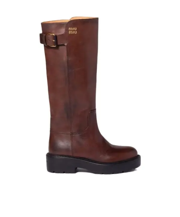Miu Miu Logo Leather Boots