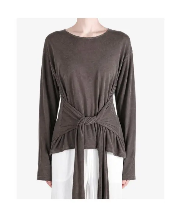 UMA WANG Boat Neck Knot Detail Top - Brown