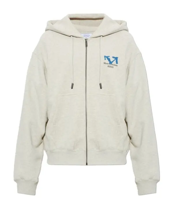 Off-White Drawstring Zip-up Hoodie - White