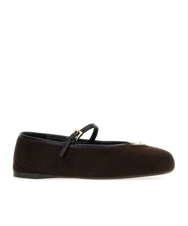 Prada Cashmere Strap Detail Ballet Flats - Black
