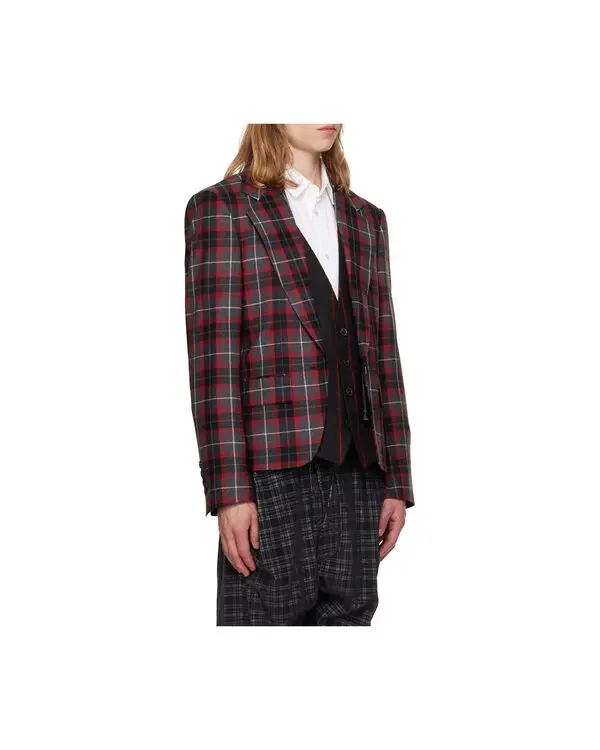 VIVIENNE WESTWOOD Nightwatch Wool Tartan Waistcoat Jacket - Charcoal Red