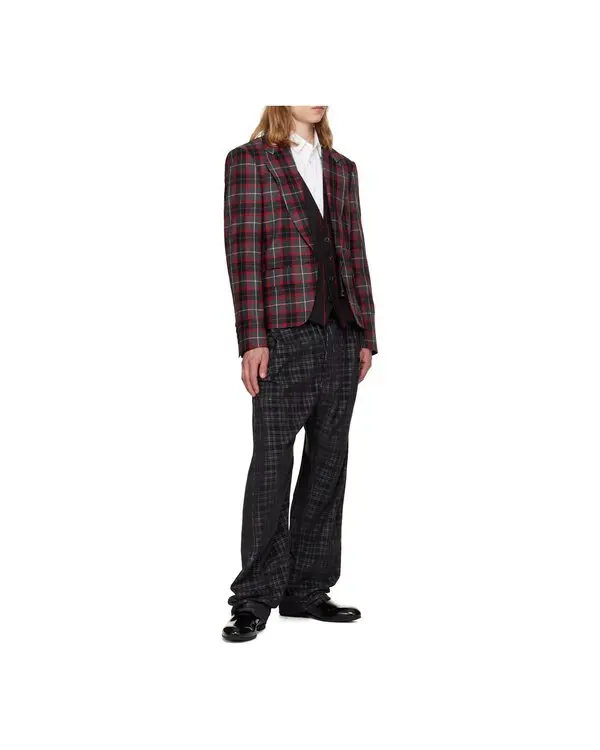 VIVIENNE WESTWOOD Nightwatch Wool Tartan Waistcoat Jacket - Charcoal Red