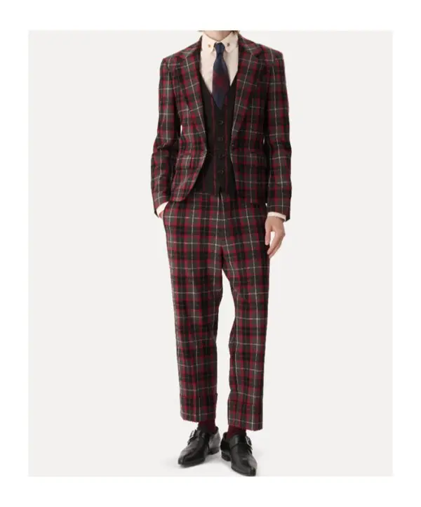 VIVIENNE WESTWOOD Nightwatch Wool Tartan Waistcoat Jacket - Charcoal Red