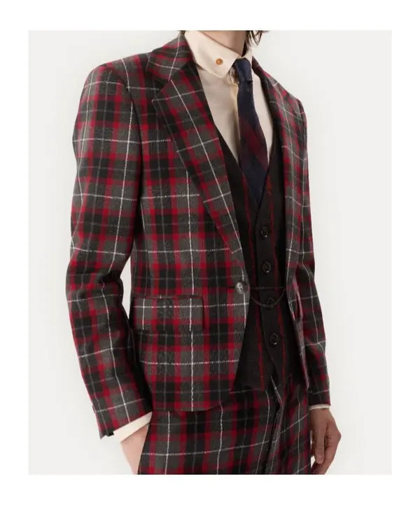 VIVIENNE WESTWOOD Nightwatch Wool Tartan Waistcoat Jacket - Charcoal Red