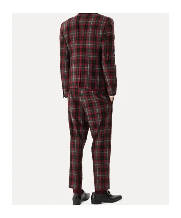 VIVIENNE WESTWOOD Nightwatch Wool Tartan Waistcoat Jacket - Charcoal Red