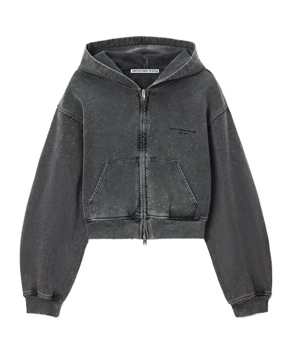Alexander Wang Crystal Hotfix Zip-up Hoodie - Washed Asphalt
