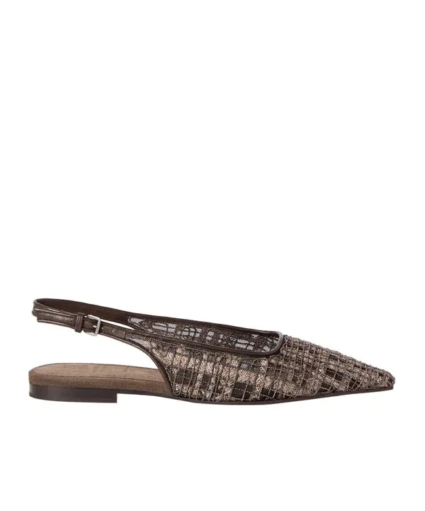 Brunello Cucinelli Precious Check Embroidery Slingback Flats