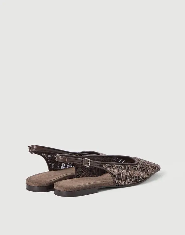 Brunello Cucinelli Precious Check Embroidery Slingback Flats