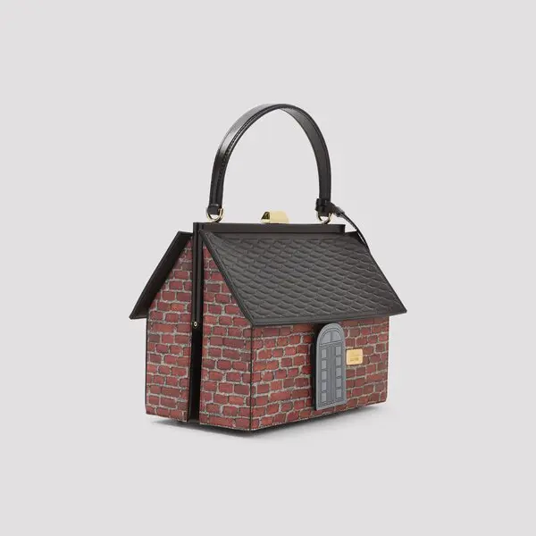 Moschino Brick-print House-shaped Tote Bag