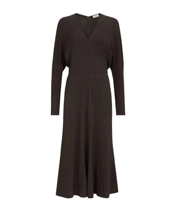Brunello Cucinelli Techno Wool Jersey Dress With Monili