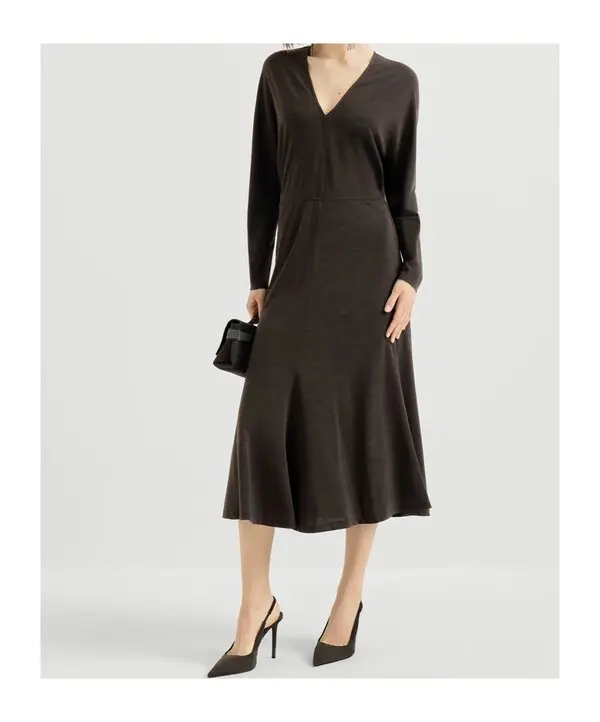 Brunello Cucinelli Techno Wool Jersey Dress With Monili