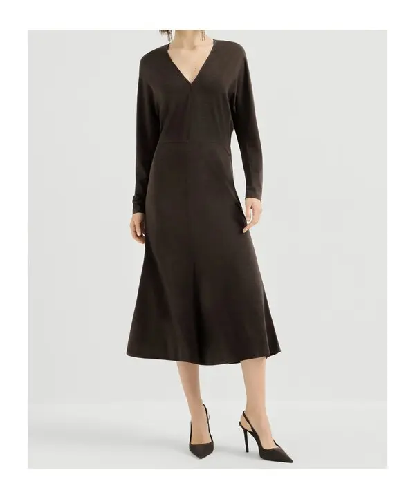 Brunello Cucinelli Techno Wool Jersey Dress With Monili