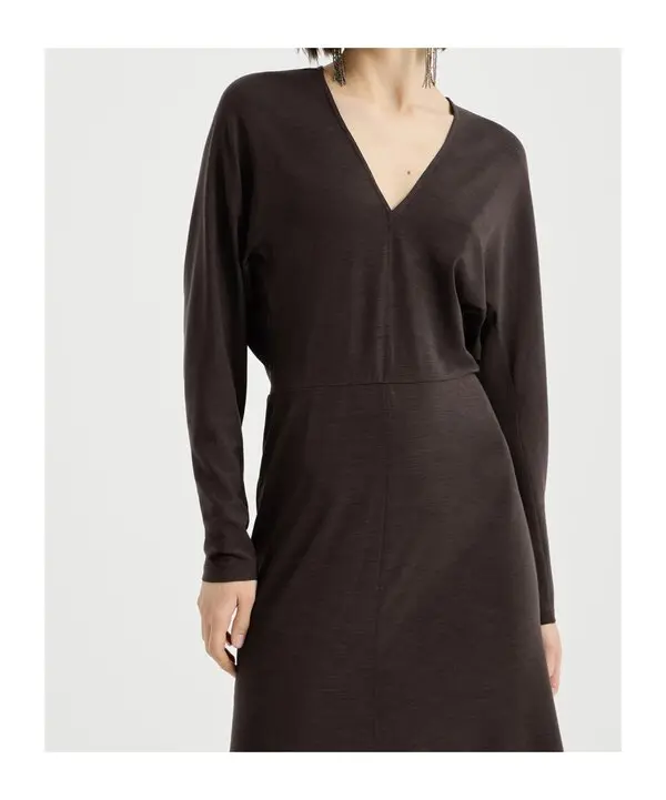 Brunello Cucinelli Techno Wool Jersey Dress With Monili