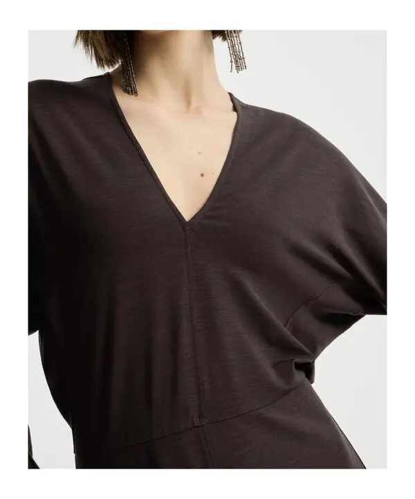 Brunello Cucinelli Techno Wool Jersey Dress With Monili